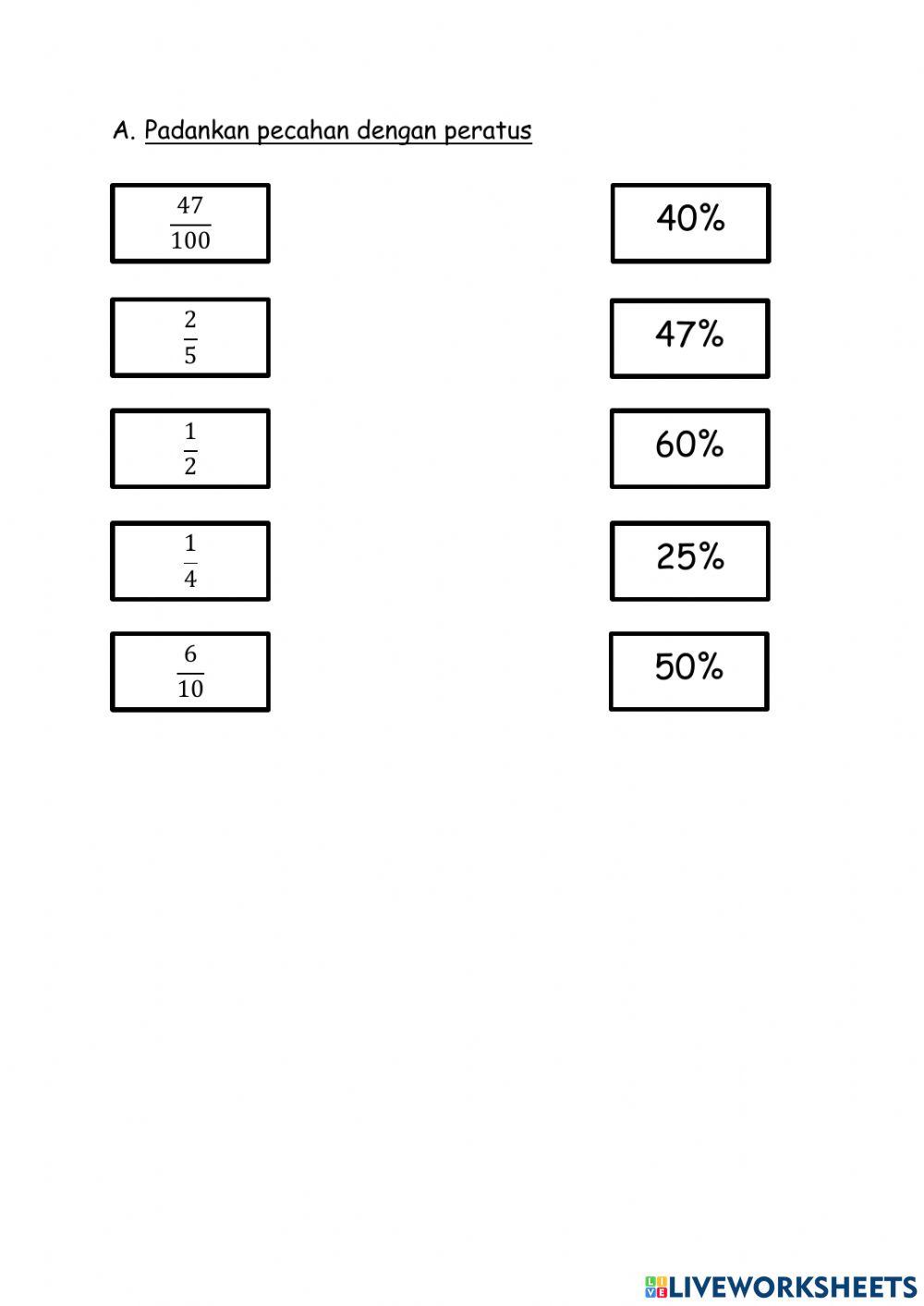 Pecahan-Peratus interactive worksheet | Live Worksheets