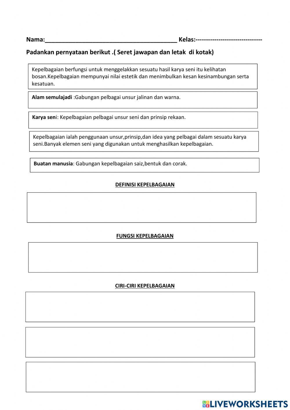 Kepelbagaian online worksheet | Live Worksheets