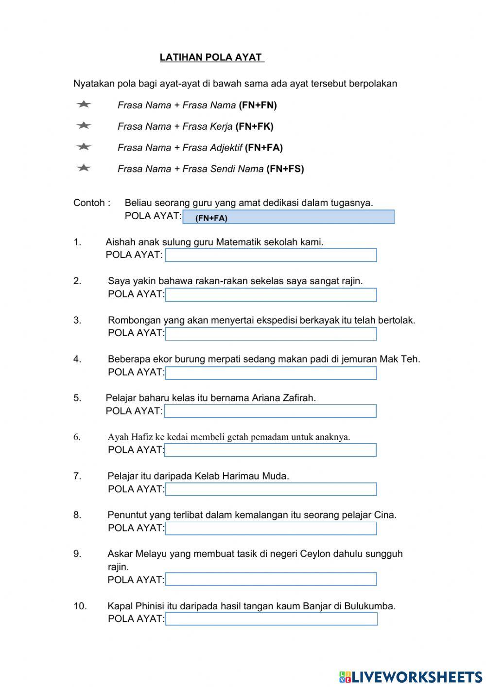 Pola ayat exercise for F3 | Live Worksheets