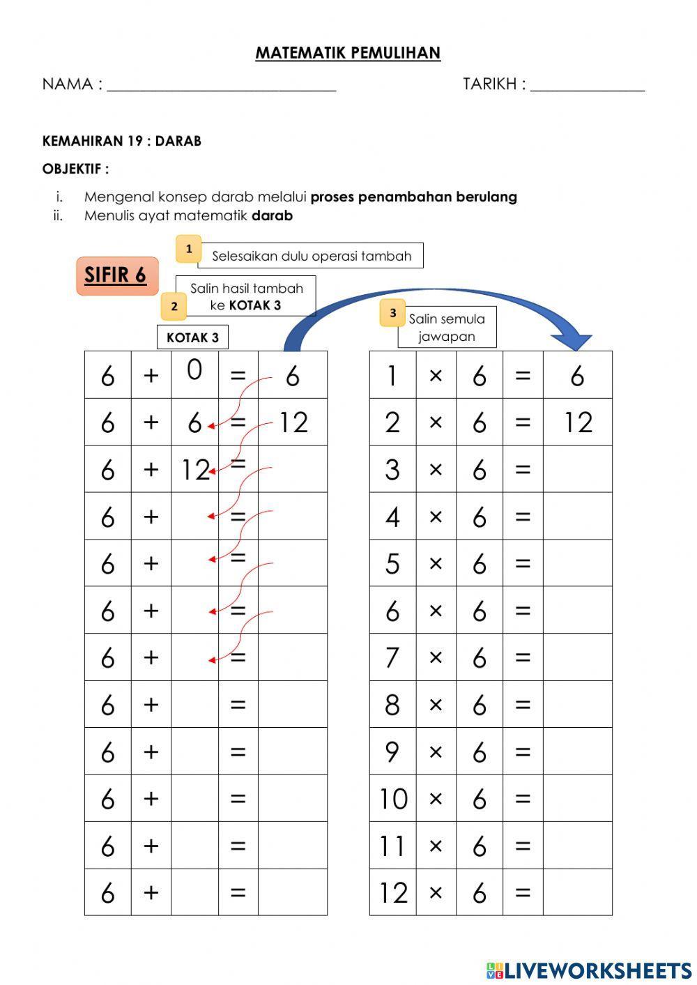 Sifir 6 1226228 | Jonoriah | Live Worksheets