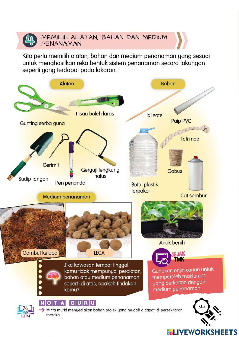 Projek Pertanian Tahun 5-Pengenalan worksheet | Live Worksheets