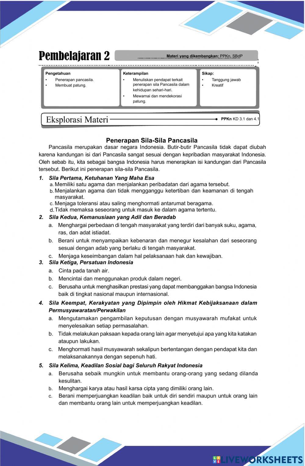 Tema 1 sub tema 3 pb 2 interactive worksheet | Live Worksheets