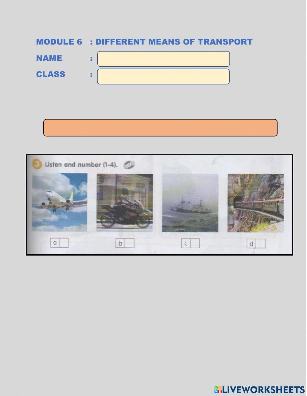 MODULE 6 - Different Means of Transport worksheet | Live Worksheets