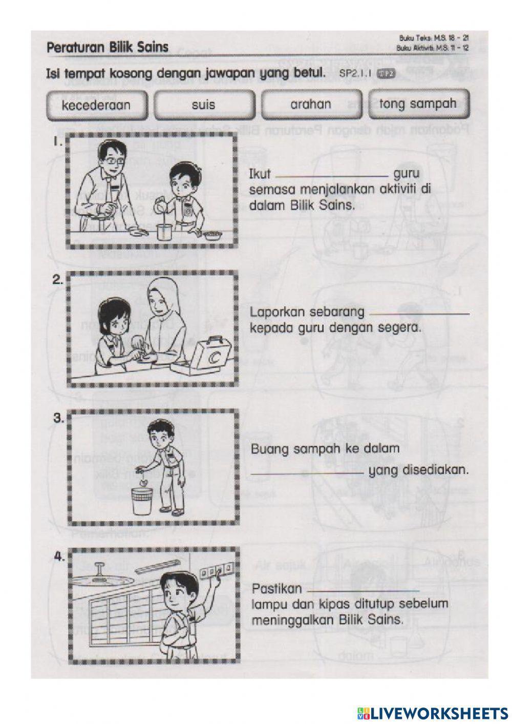 Latihan Unit 2.Peraturan Bilik Sains worksheet | Live Worksheets