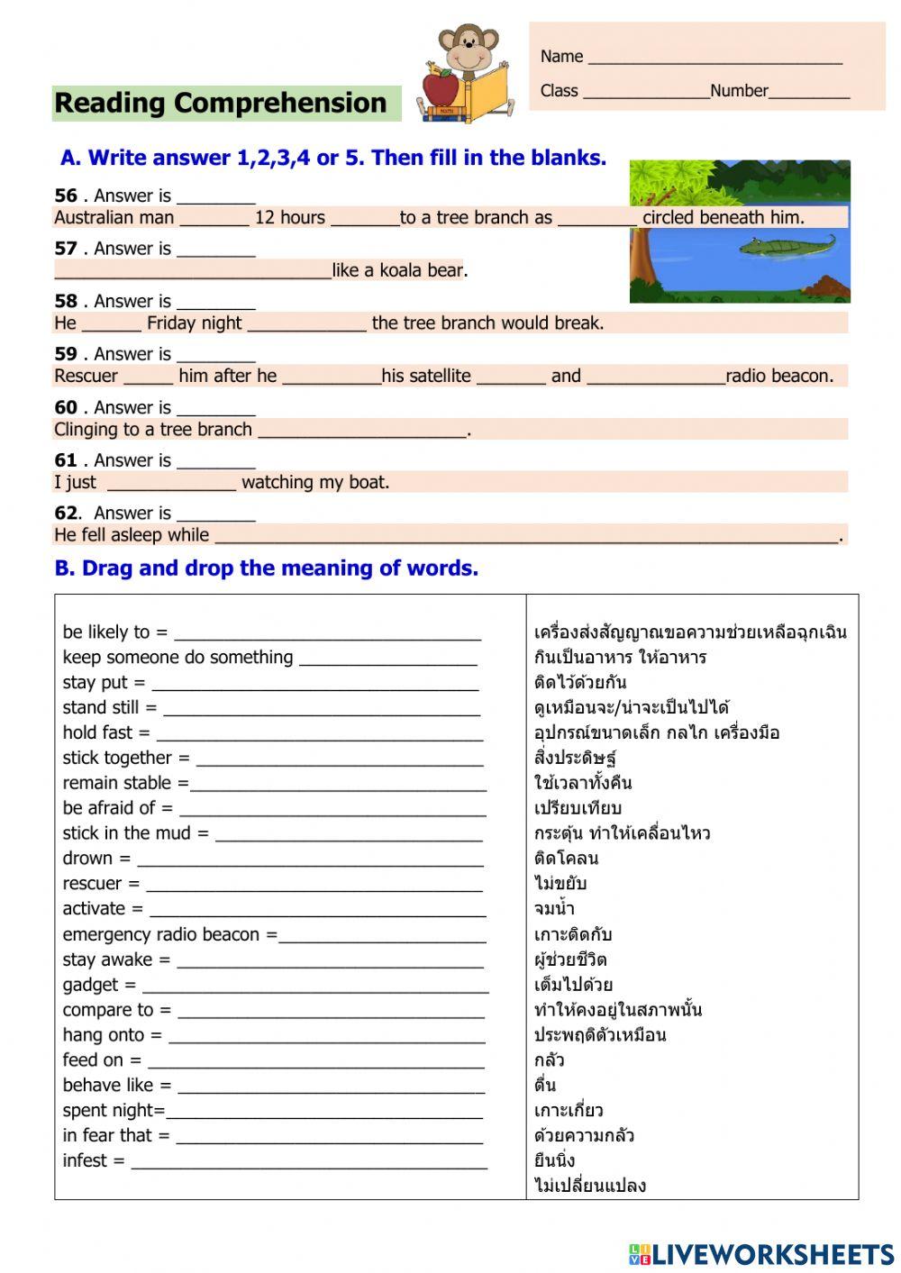 Onet-Reading Comprehension ข้อ 57-62 online exercise for | Live Worksheets