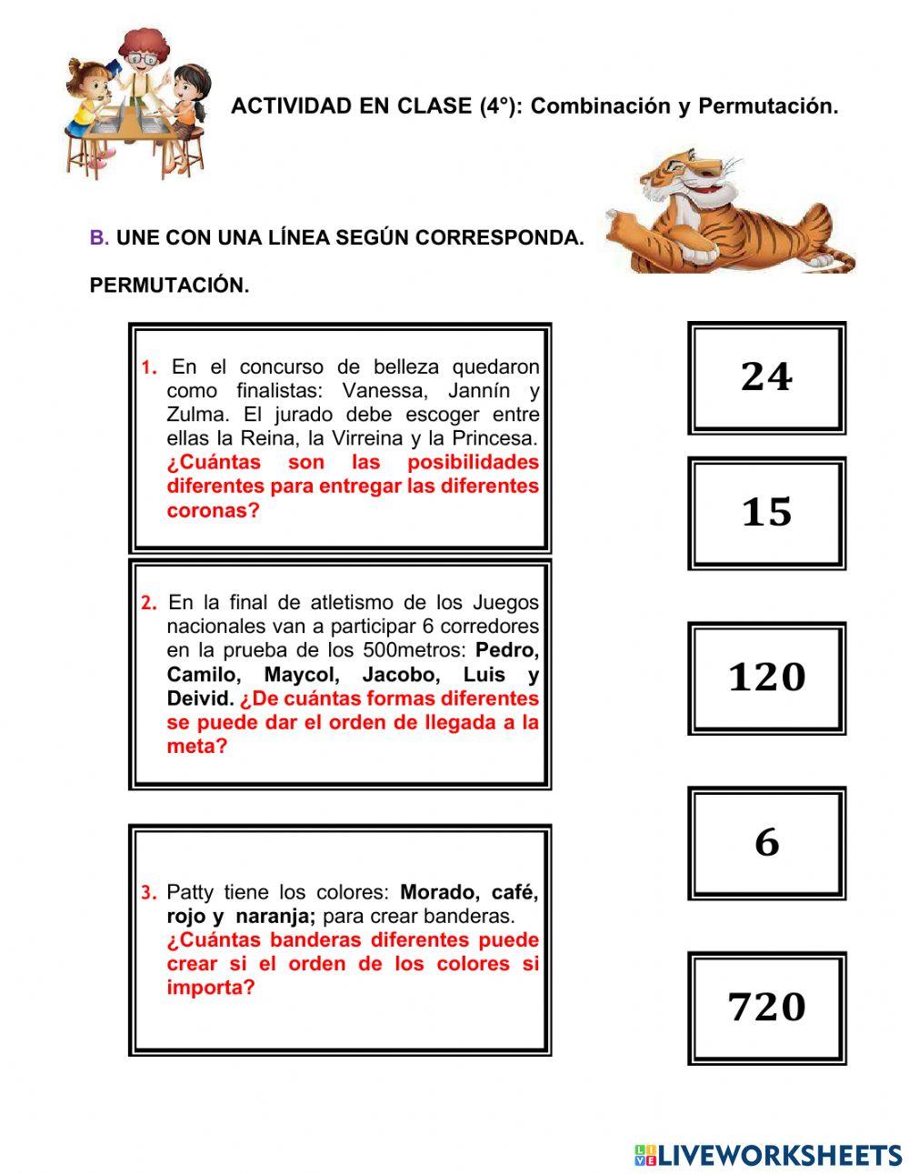 Permutación Y Combinación Exercise Live Worksheets