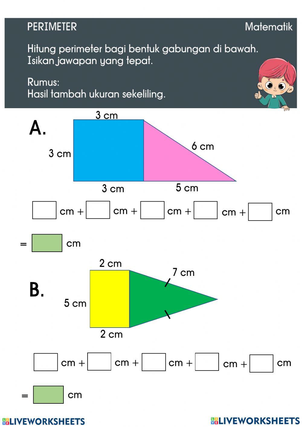 Perimeter bentuk gabungan worksheet | Live Worksheets
