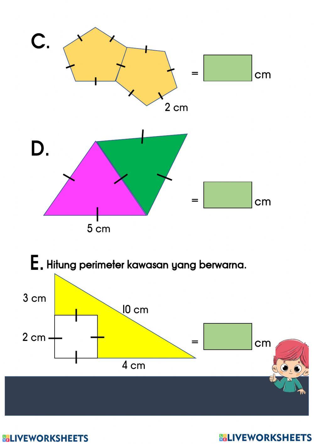 Perimeter bentuk gabungan worksheet | Live Worksheets