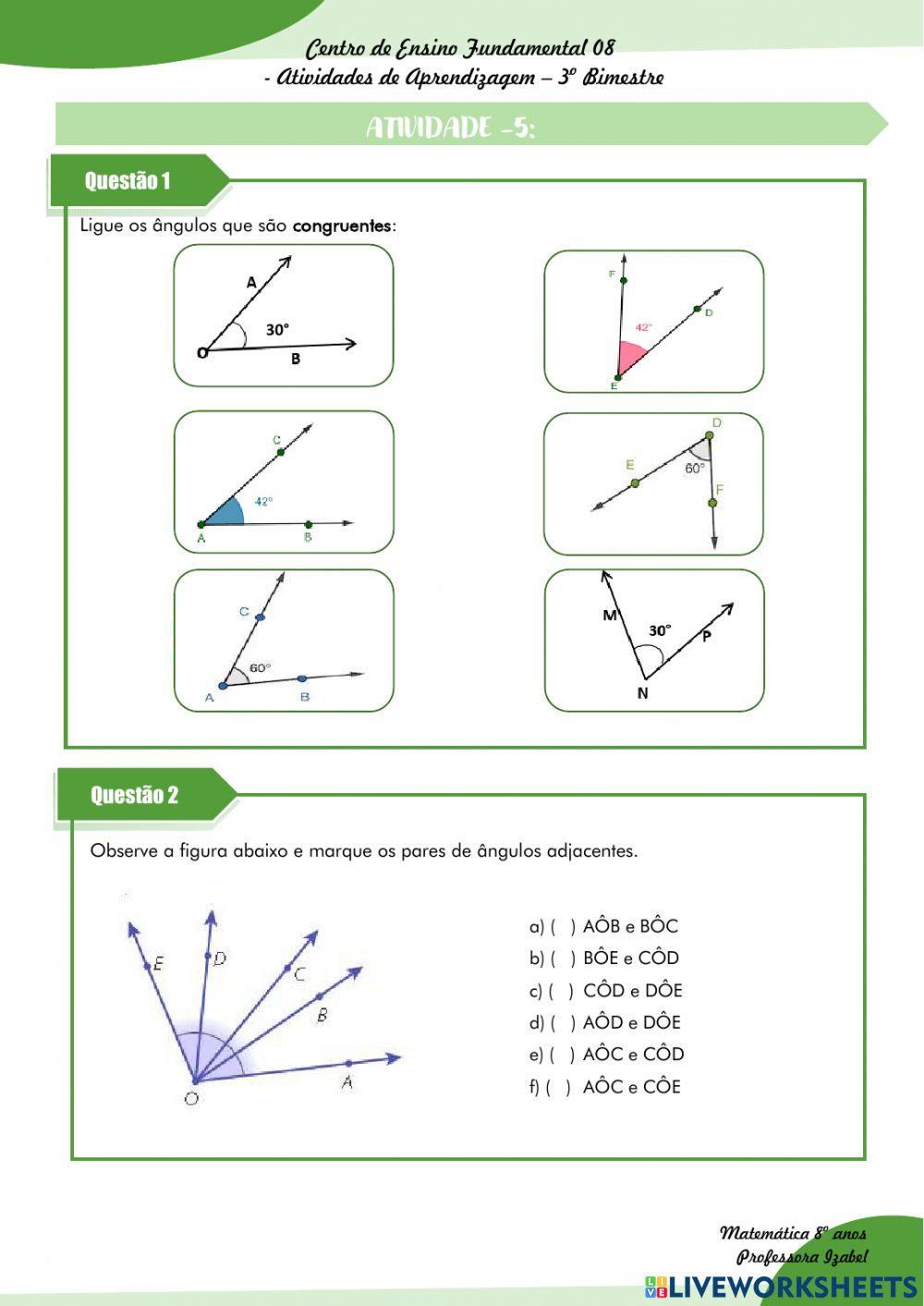 Geometria Angulos Adjacentes Sala De Estudo: Ângulos Internos E