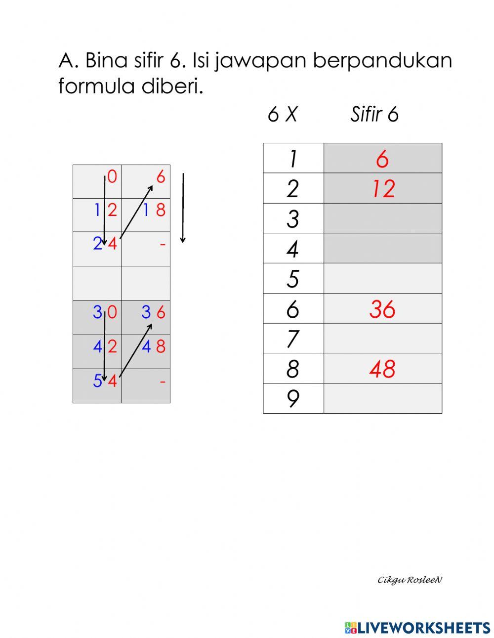 OPERASI DARAB: Sifir 6 online exercise for | Live Worksheets