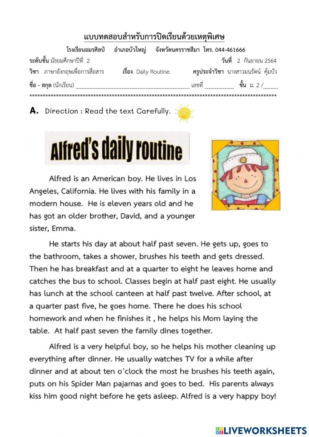 Alfred Daily Routine online exercise for | Live Worksheets