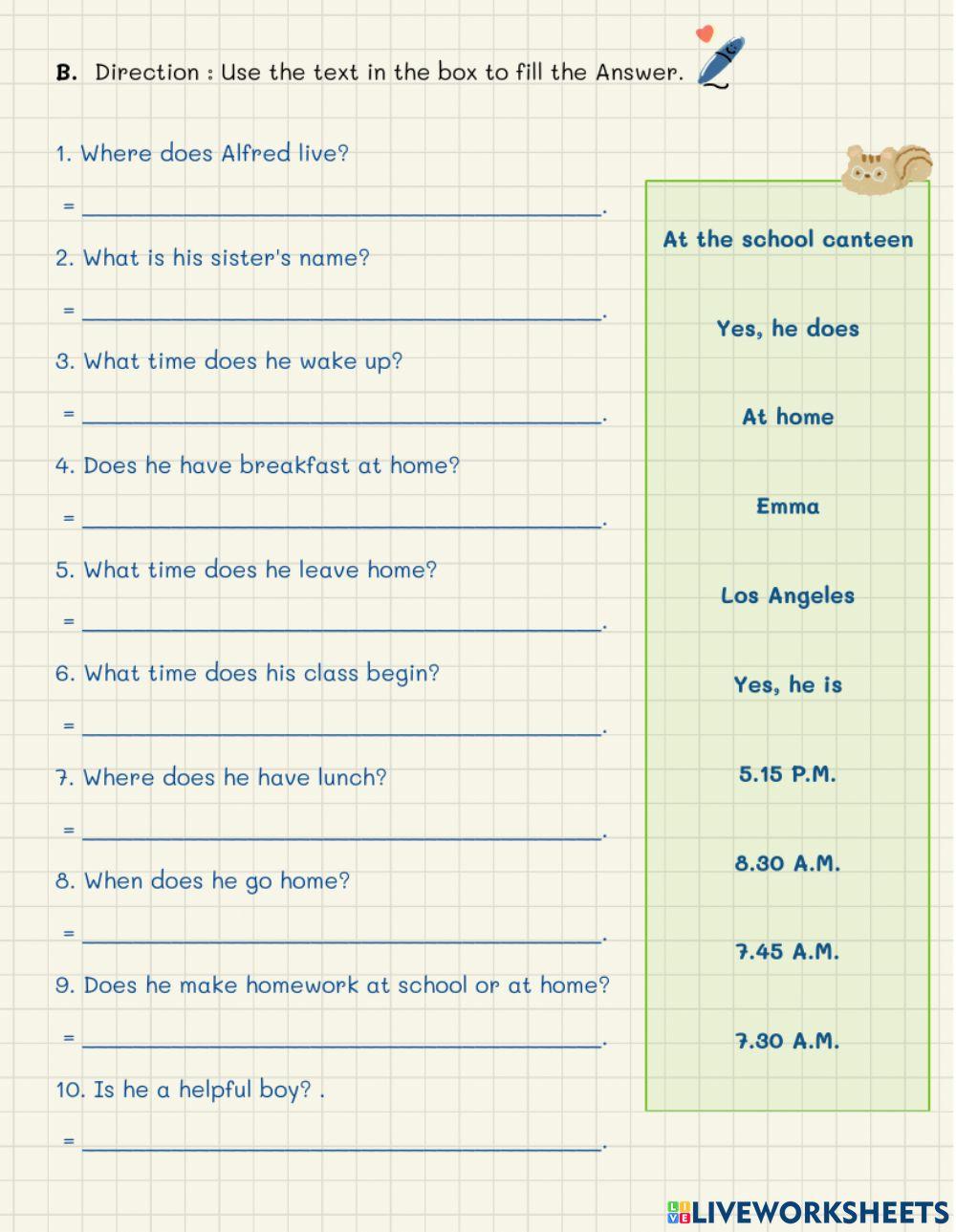 Alfred Daily Routine online exercise for | Live Worksheets