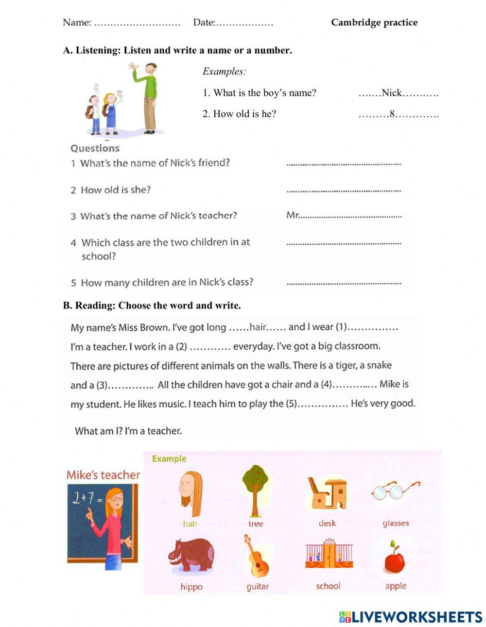 Cambridge practice WS 2 worksheet | Live Worksheets