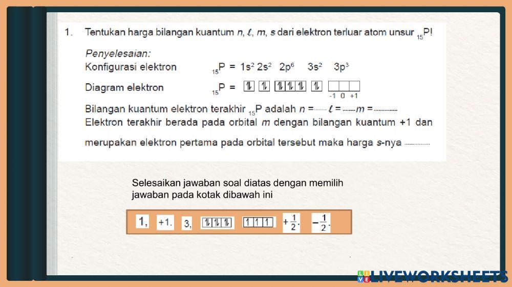 Bilangan Kuantum | Free Interactive Worksheets | 1327370