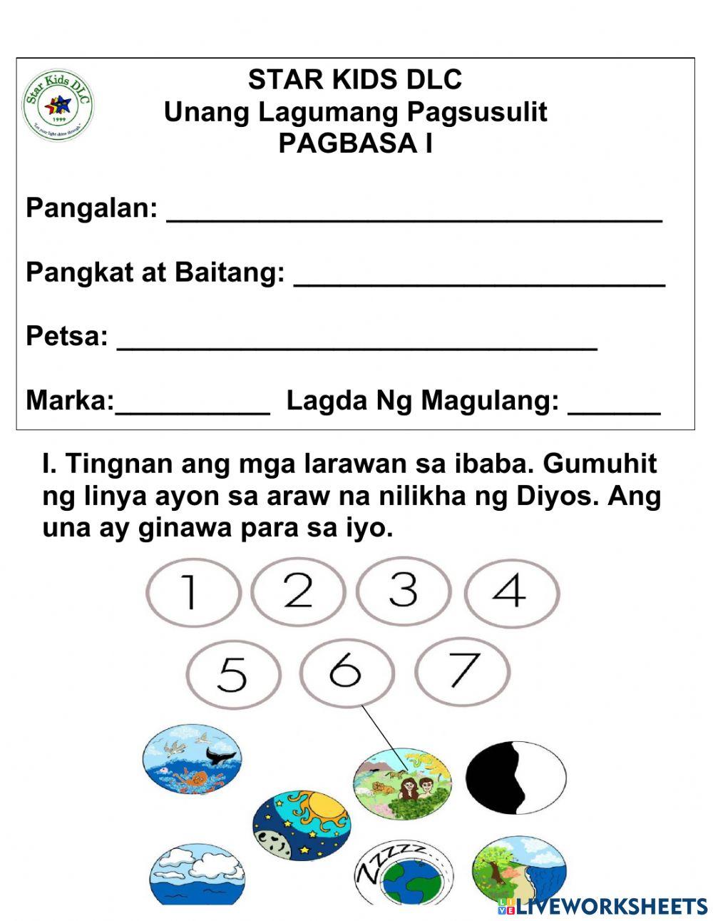 1st Qtr. Quiz no. 1 in Pagbasa 1 online exercise for | Live Worksheets