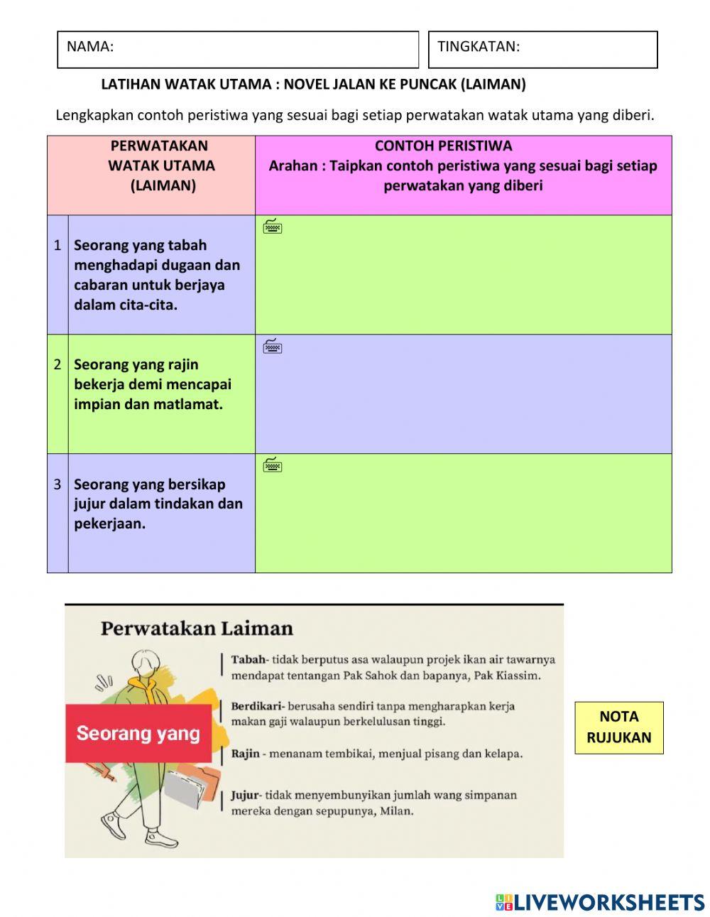 LATIHAN WATAK UTAMA (LAIMAN) online exercise for | Live Worksheets