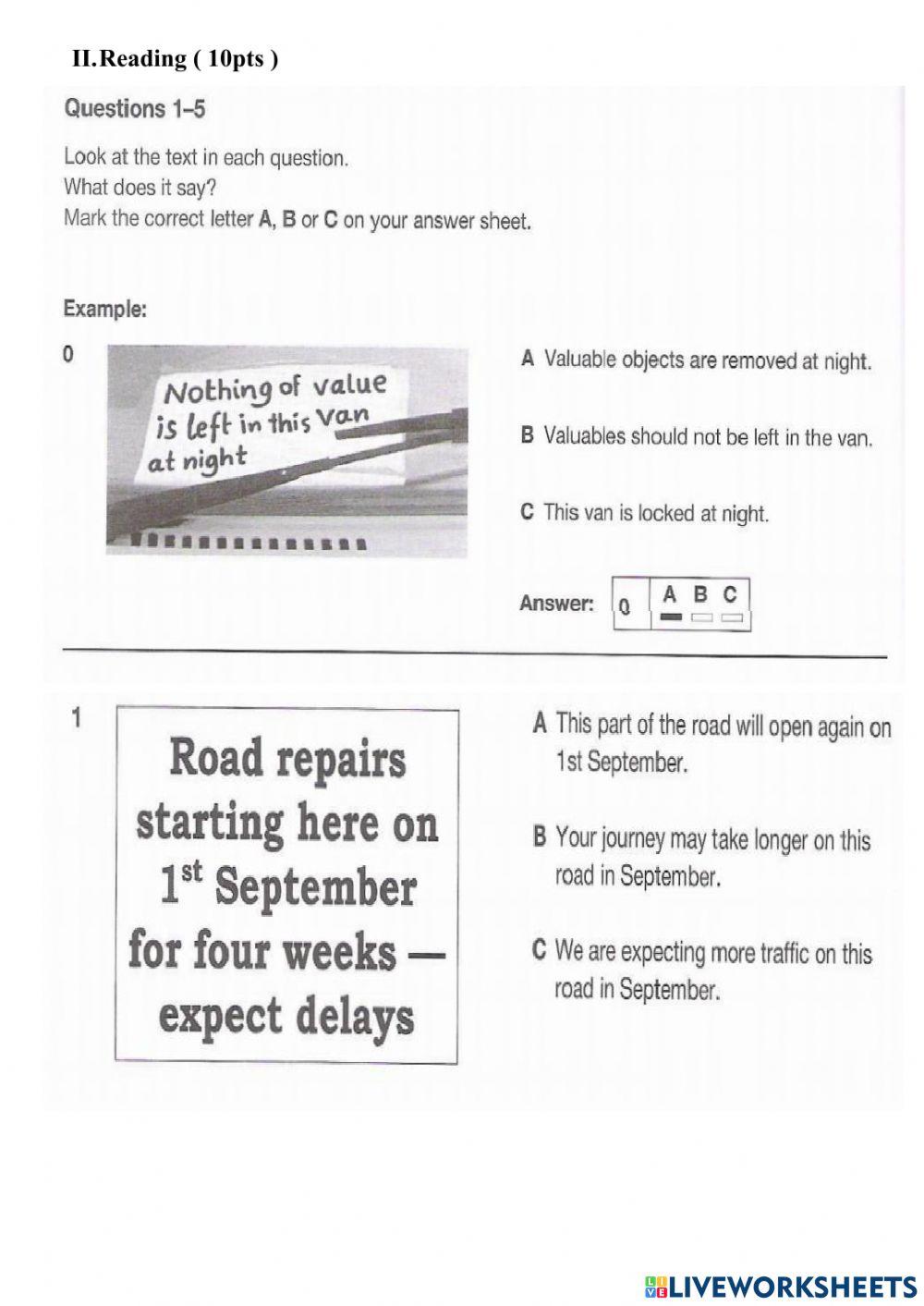 7c Test 2 Worksheet | Live Worksheets