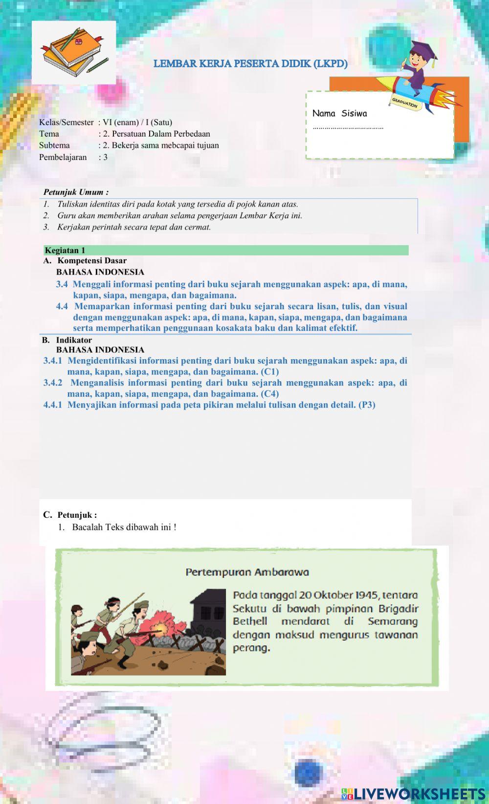 LKPD Tema 2 Sub Tema 2 Pb 3 activity | Live Worksheets
