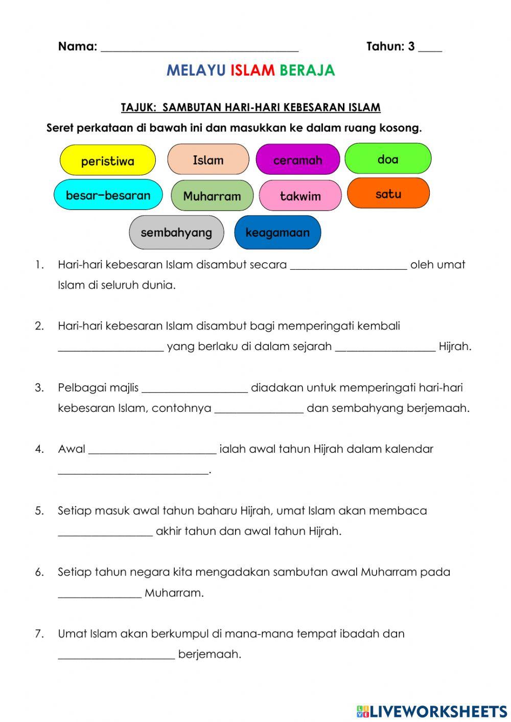 SAMBUTAN HARI-HARI KEBESARAN ISLAM TAHUN 3 online exercise for | Live ...