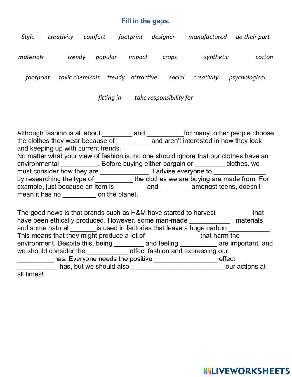 Fill in the blanks interactive worksheet for 10 | Live Worksheets