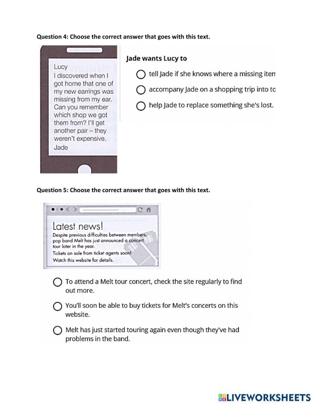 PET Reading No.6-Part 1 worksheet | Live Worksheets