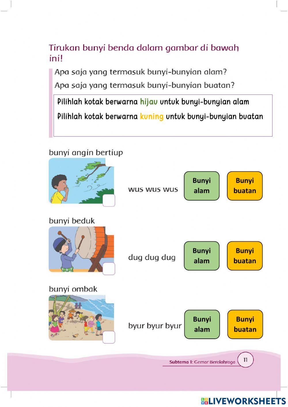 Tema 2 subtema 1 pembelajaran 1 halaman 11-12 worksheet | Live Worksheets