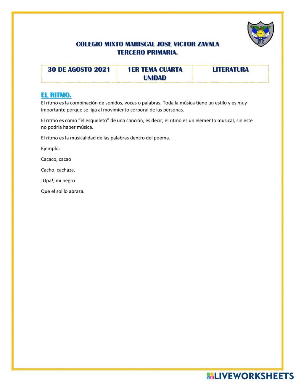 El ritmo worksheet | Live Worksheets