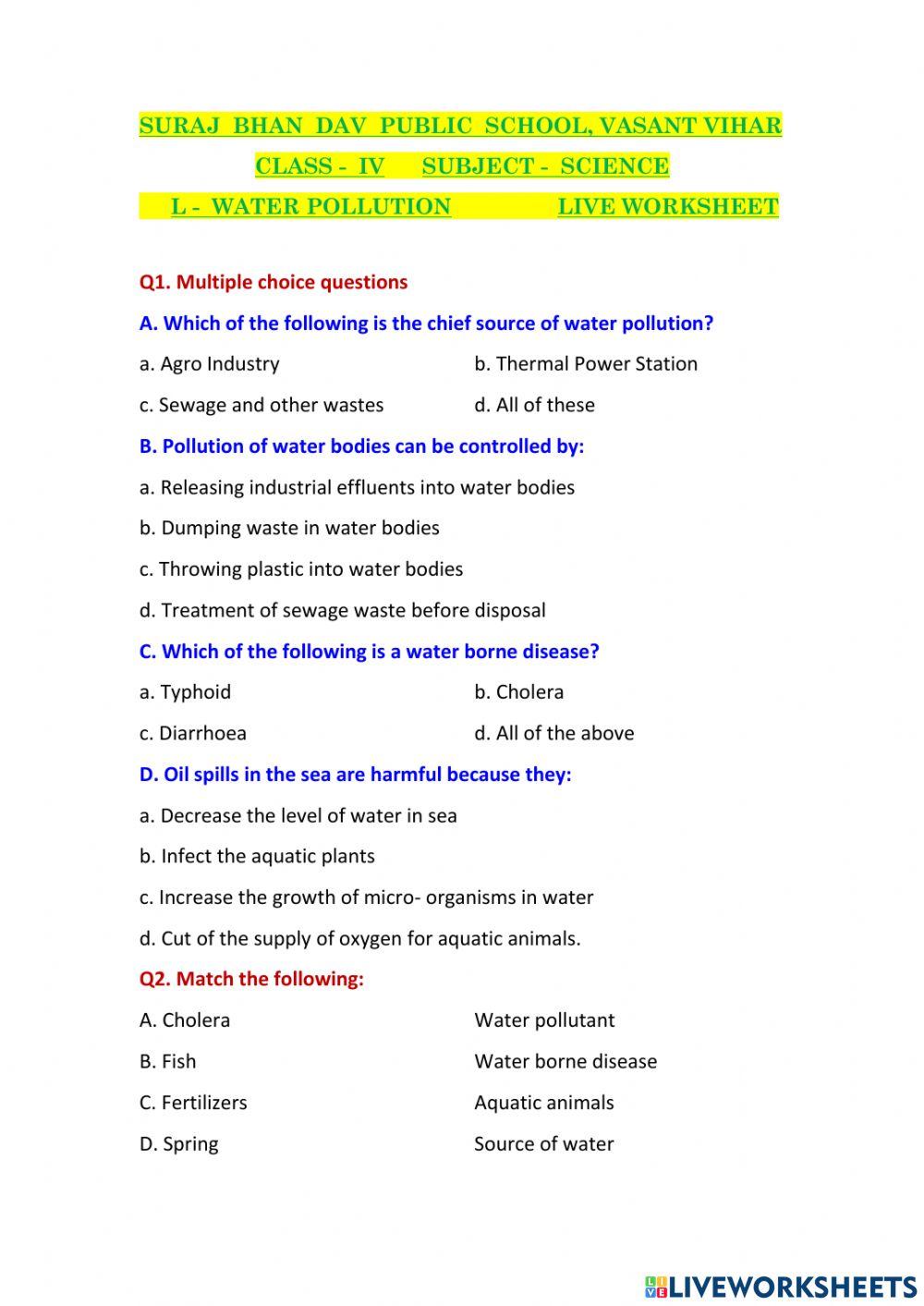 Water pollution | Free Interactive Worksheets | 1329470