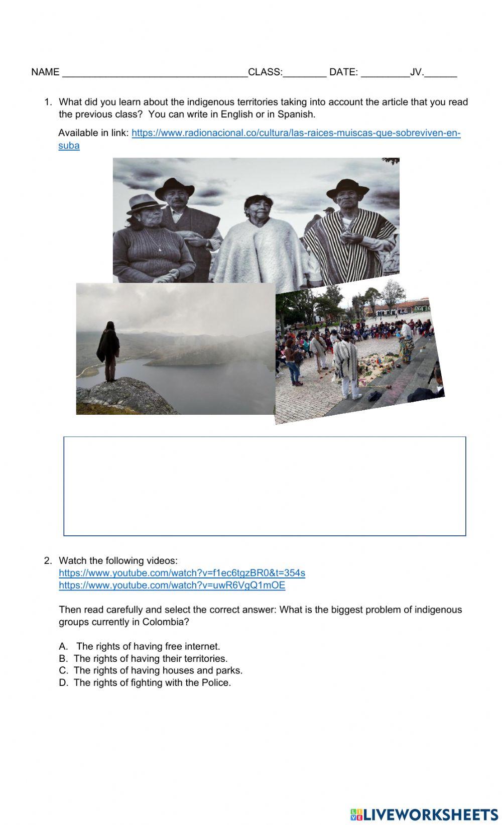 Indigenous territories in colombia worksheet | Live Worksheets