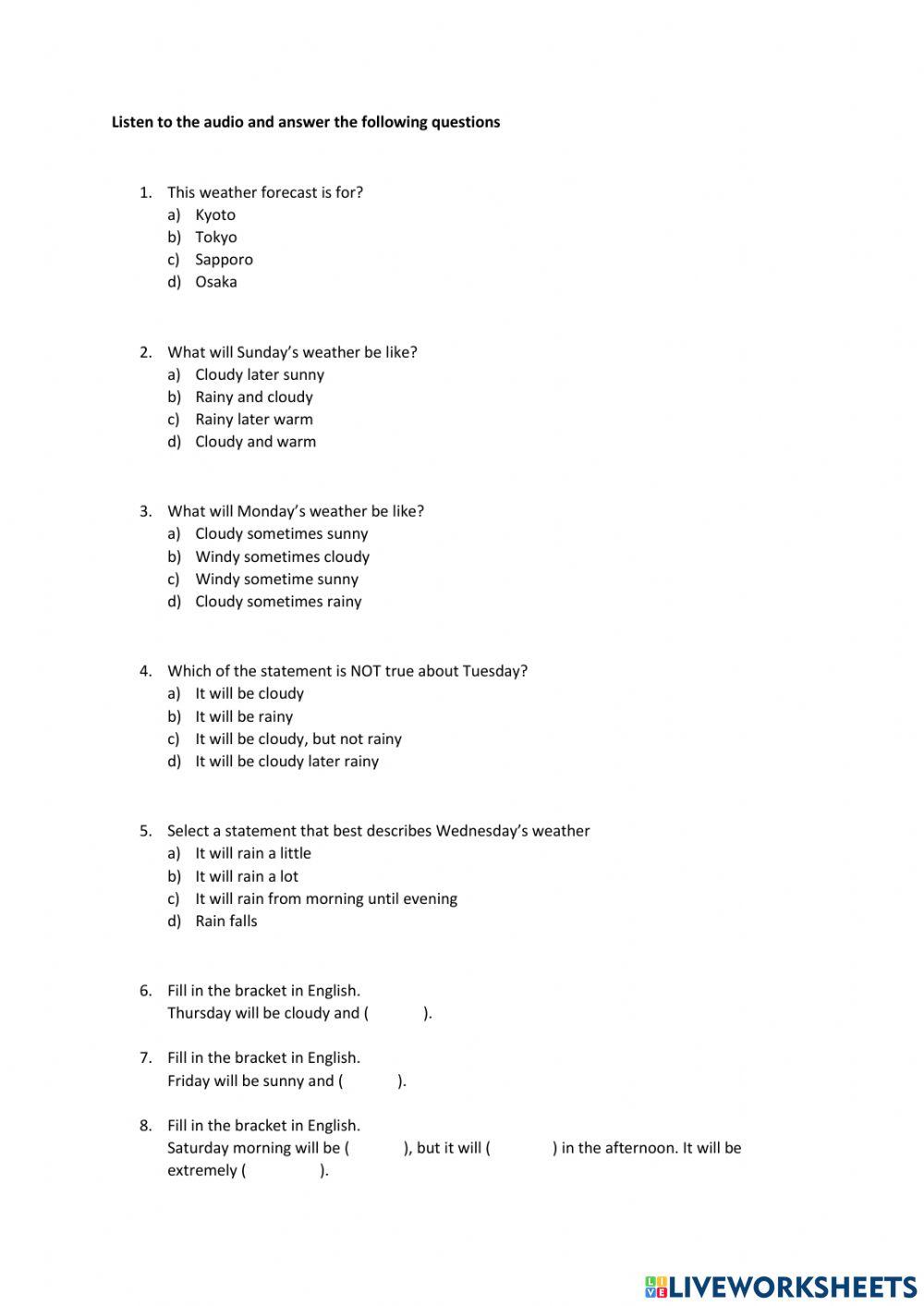 11JPN Weather Forecast Listening worksheet | Live Worksheets
