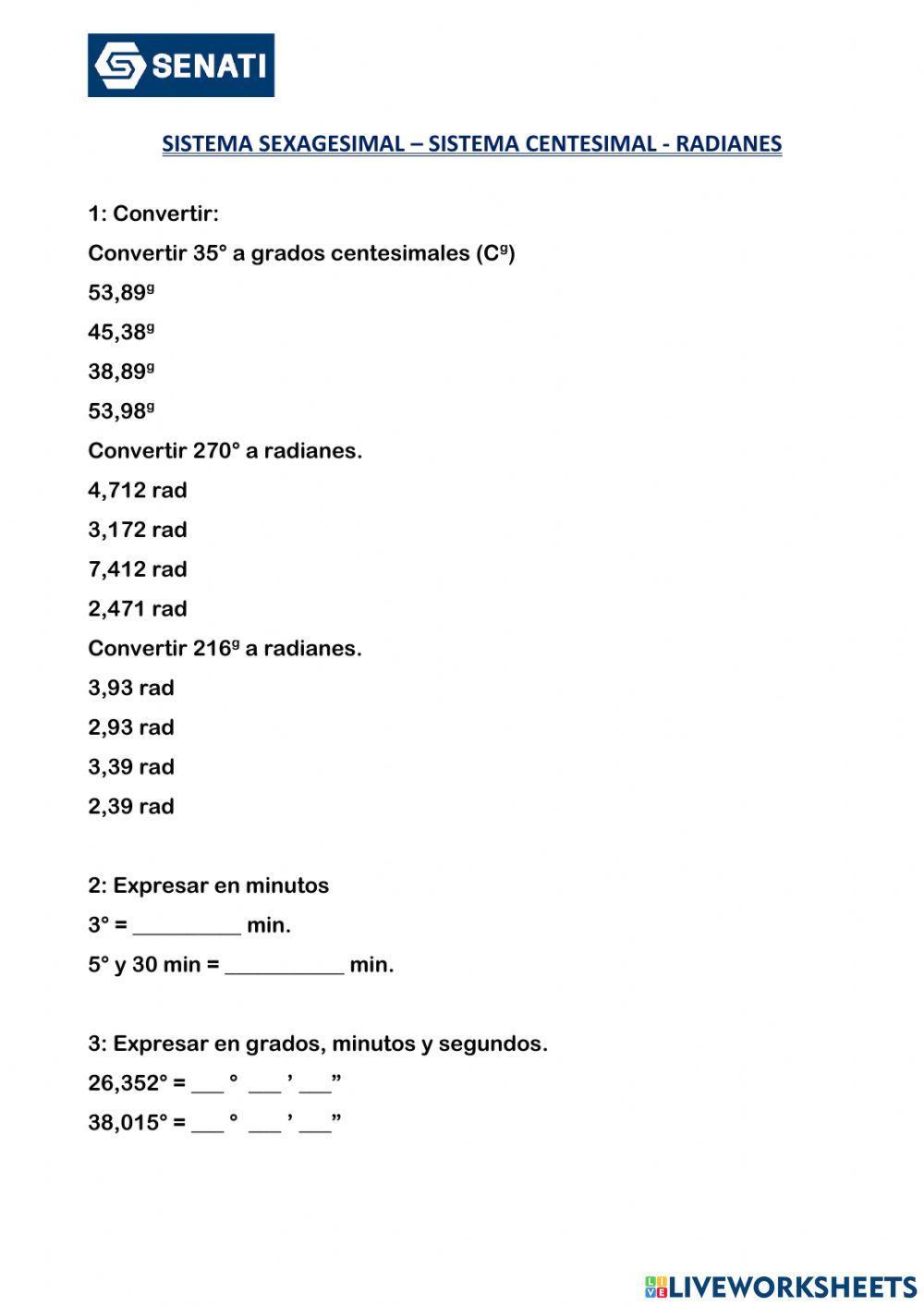 1317999 | SISTEMA SEXAGESIMAL – SISTEMA CENTESIMAL