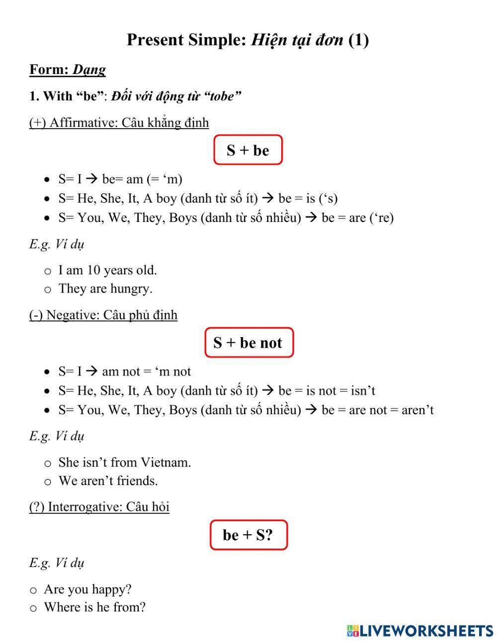 Review Present Simple online worksheet | Live Worksheets