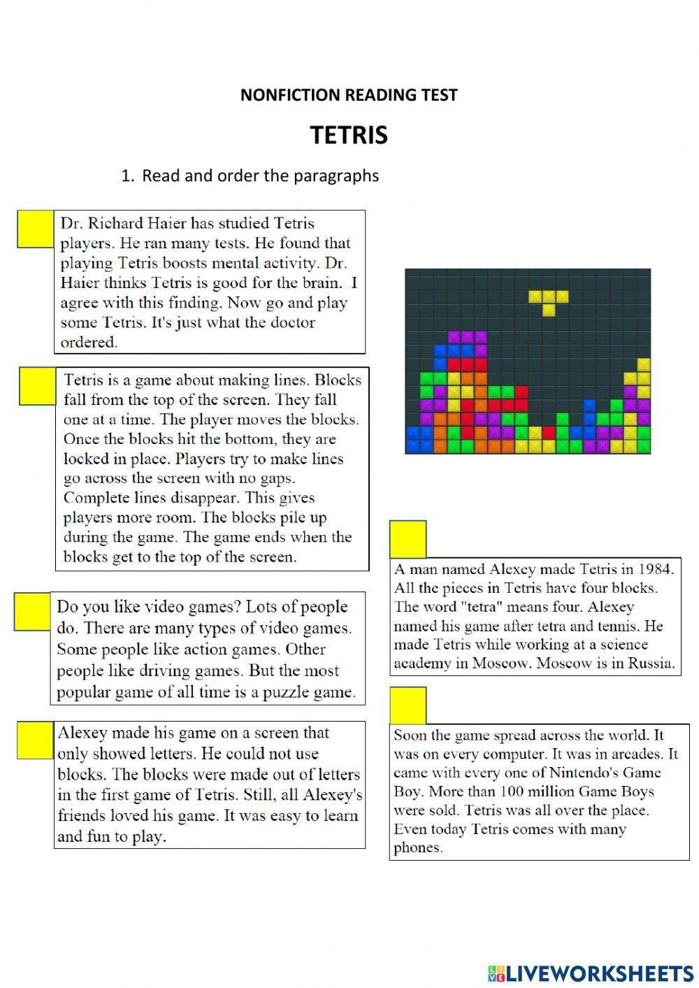 Tetris | Free Interactive Worksheets | 1330587