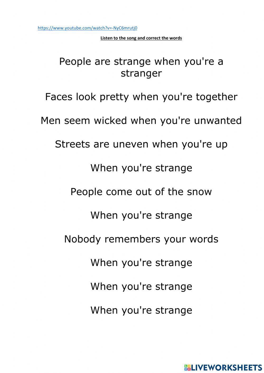 People are strange song worksheet | Live Worksheets