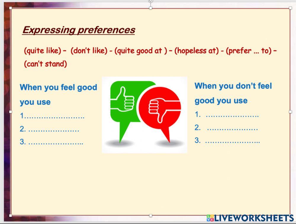 Preferences online pdf worksheet | Live Worksheets