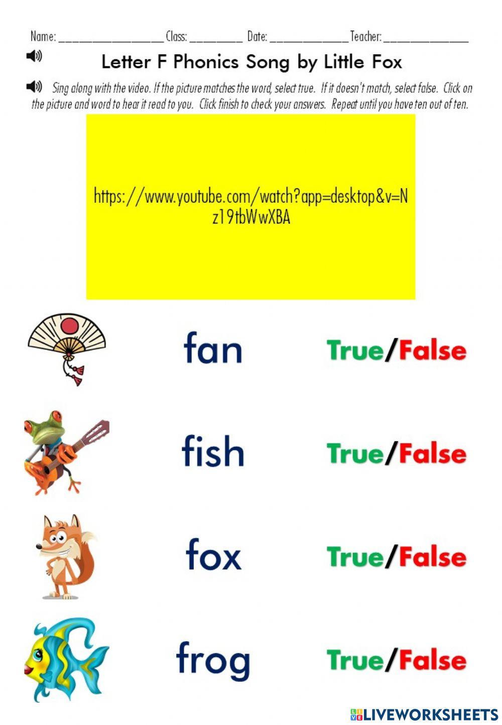 Meet the Letter F! - Letter F Phonics Song by Little Fox worksheet ...