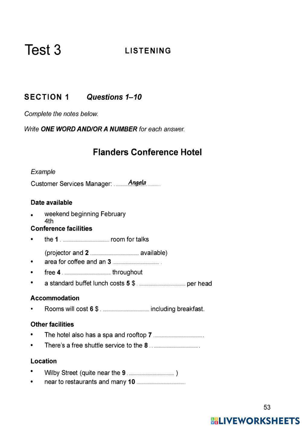 M1 - Test 3 - Listening online exercise for | Live Worksheets