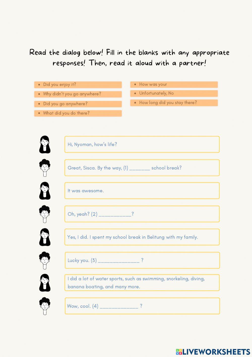 Grade 8 KD 3.10 Meeting 5 Dialog worksheet | Live Worksheets
