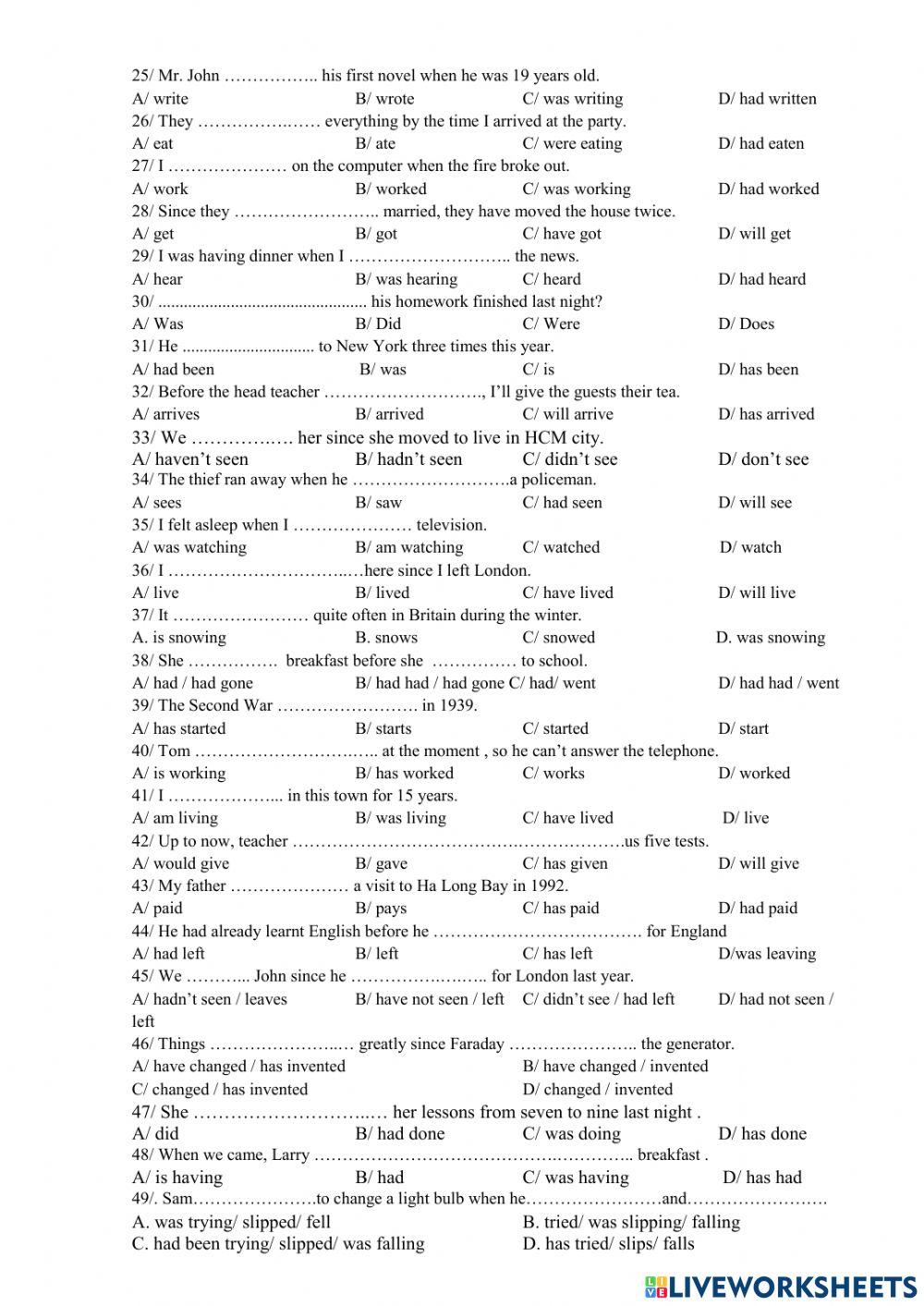 Revision tenses exercise | Live Worksheets