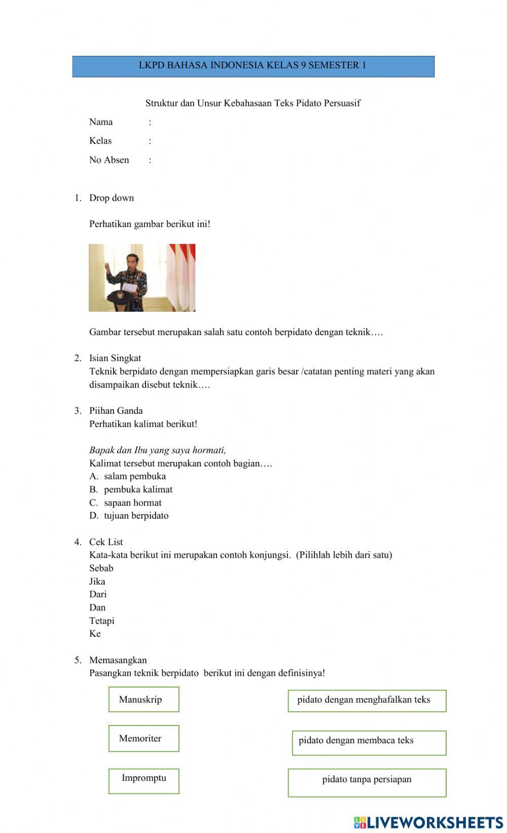 LKPD Pidato Persuasif worksheet | Live Worksheets