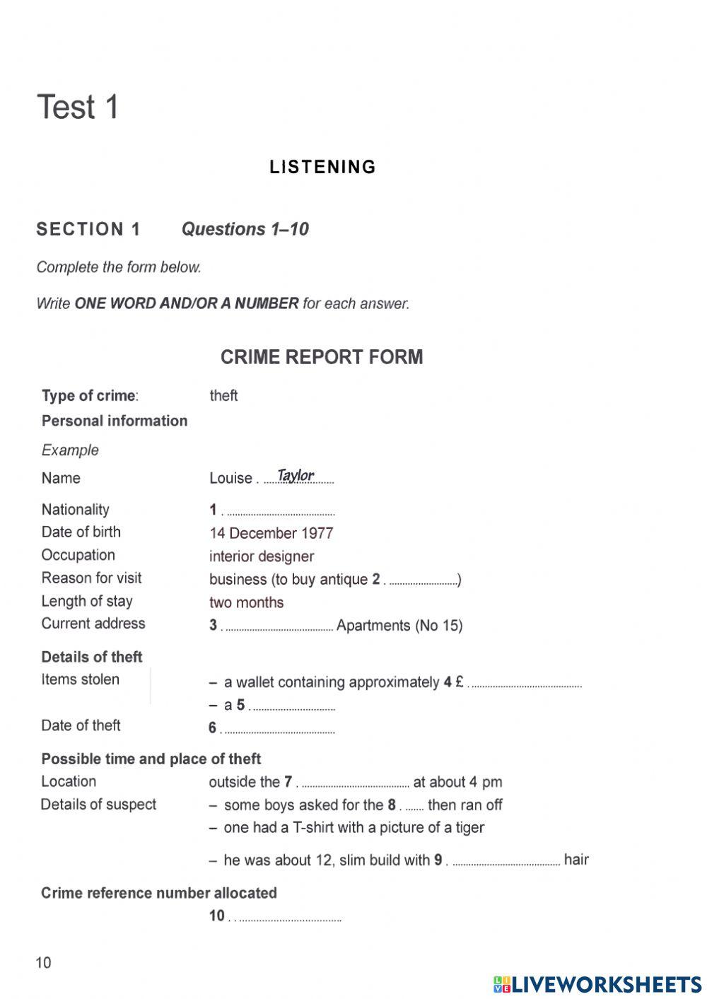 M1 - Test 1 - Listening online exercise for | Live Worksheets