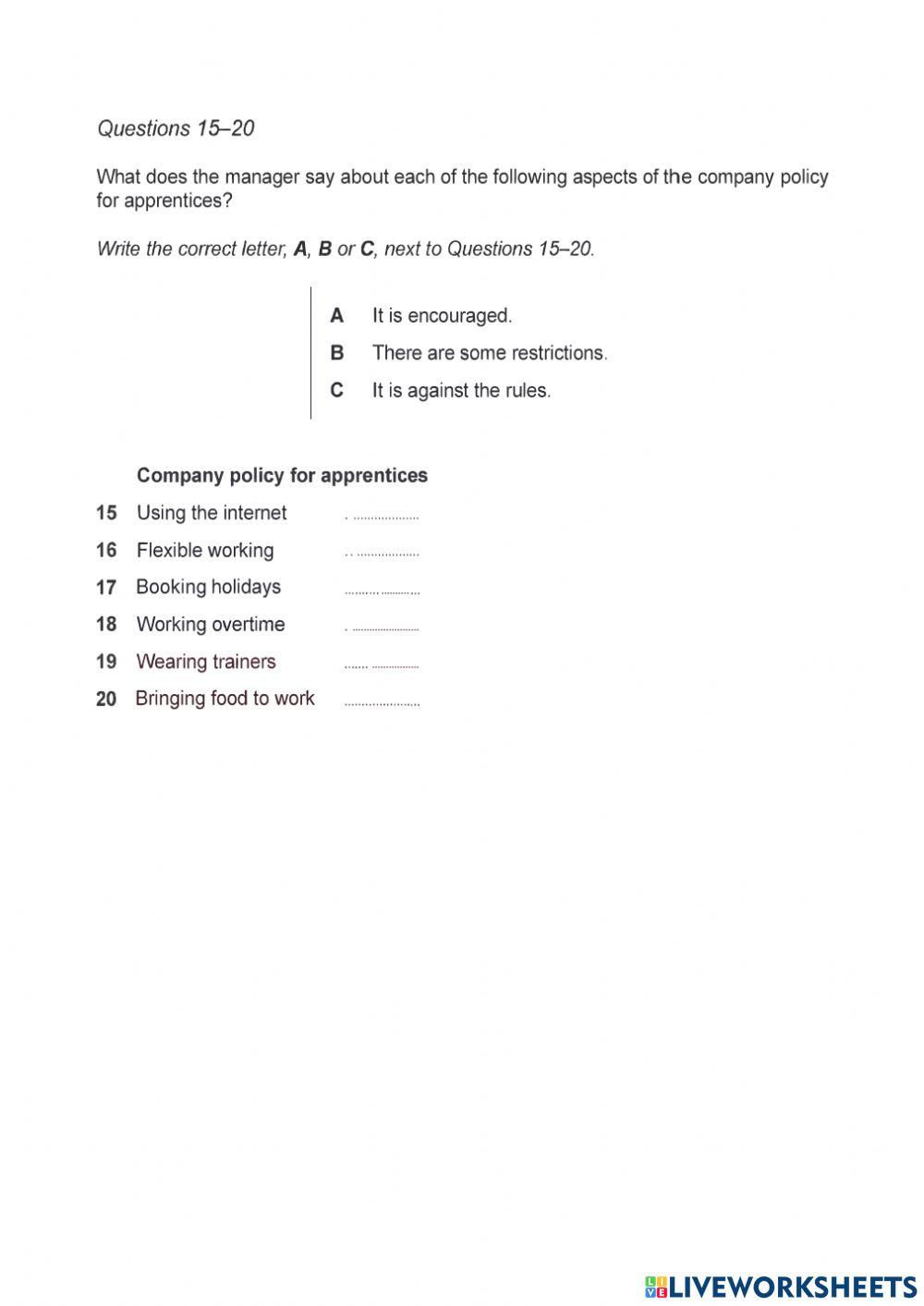 M1 - Test 1 - Listening online exercise for | Live Worksheets