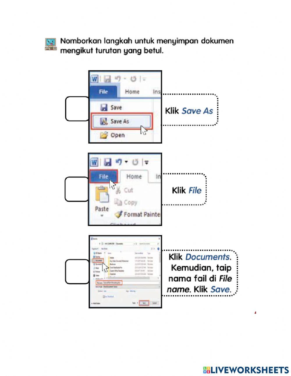 TMK Cara Save Dokumen worksheet | Live Worksheets