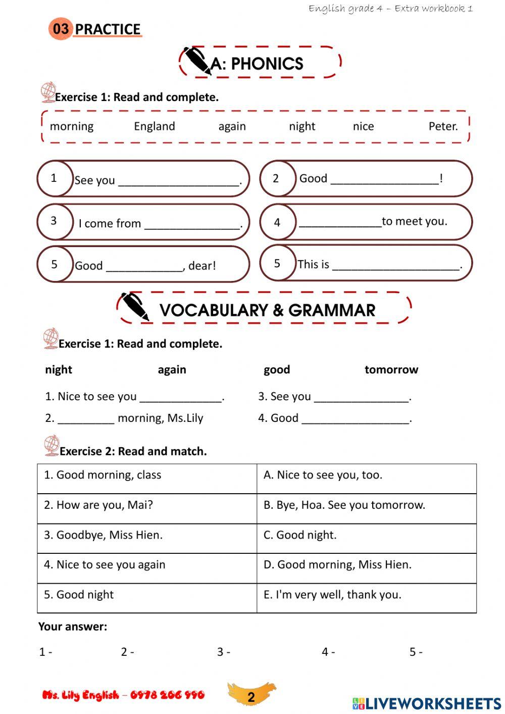 MsLily.G4- Unit 1 worksheet | Live Worksheets