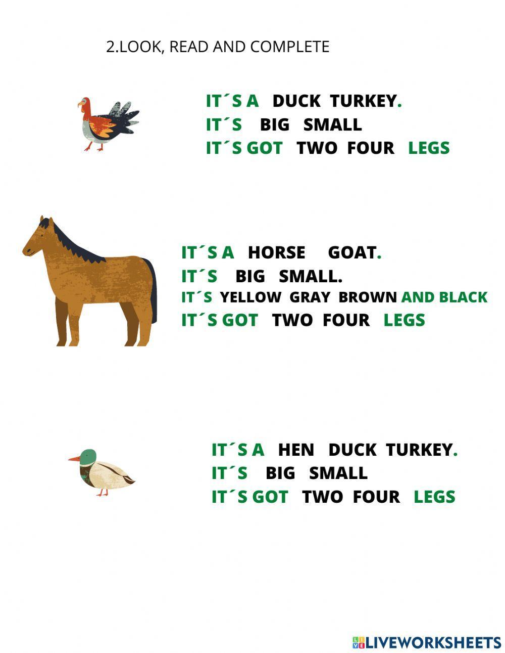 Farm animals online exercise for 2nd form | Live Worksheets