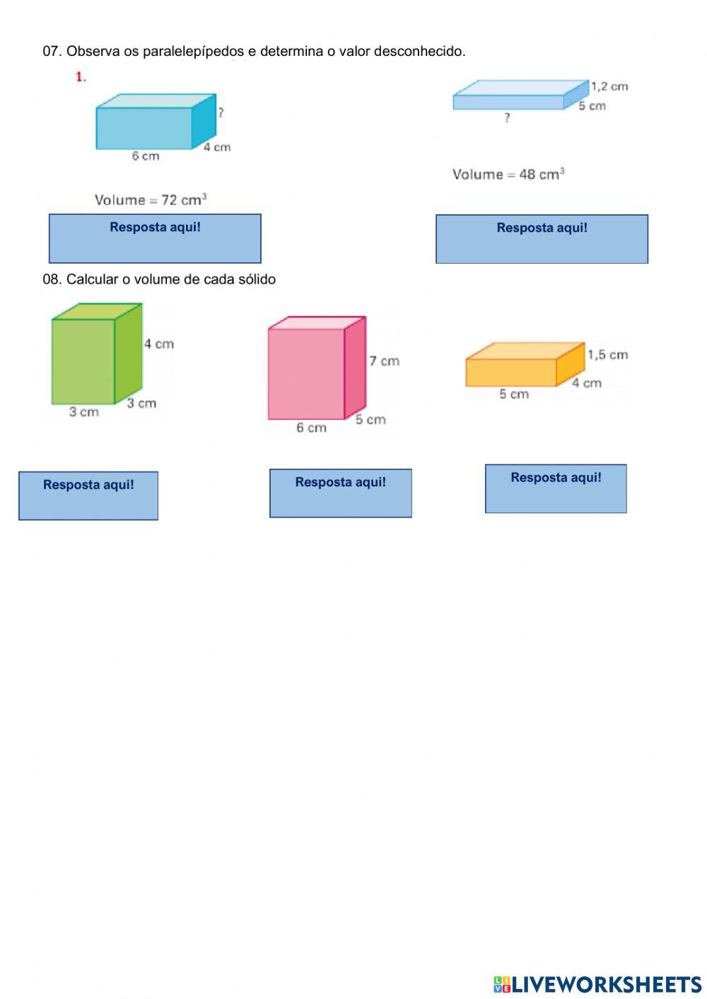 1332712 | Volume do cubo e do paralelepípedo