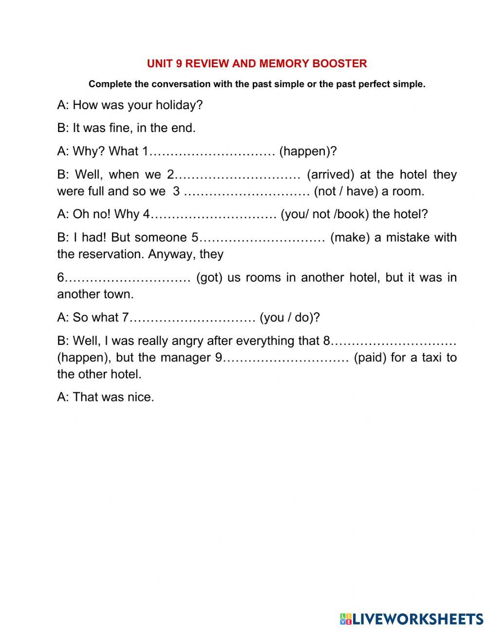 The past simple or the Past Perfect Simple worksheet | Live Worksheets