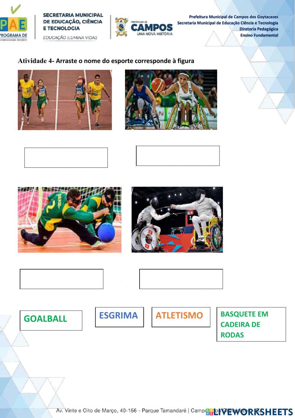 Esportes interactive worksheet for Fundamental 1 | Live Worksheets