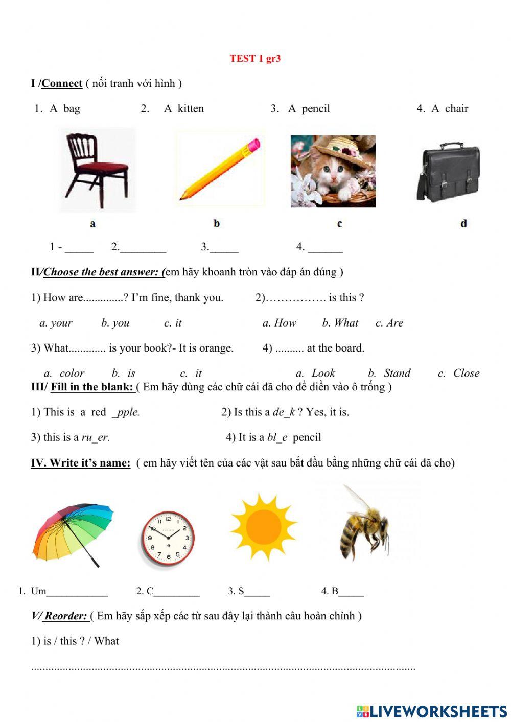 English test 1 gr3 worksheet | Live Worksheets