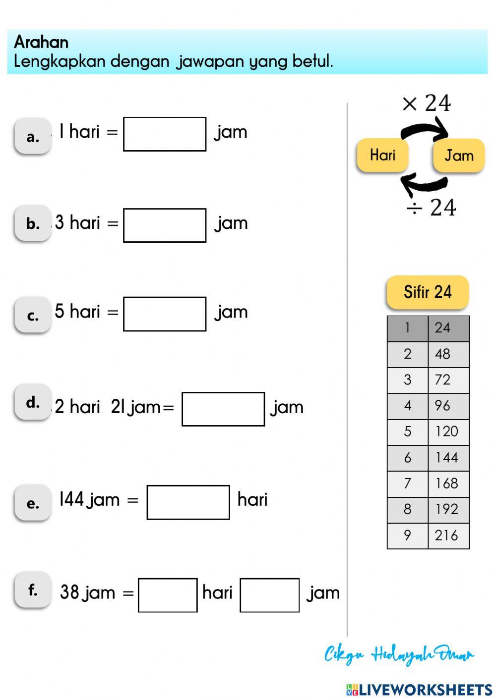TAHUN 4 HARI DAN JAM-MINGGU DAN HARI online exercise for | Live Worksheets